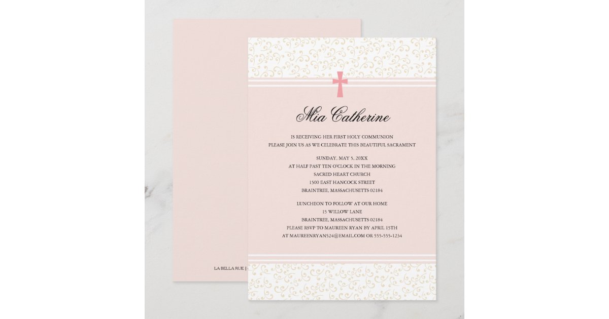 Pink Cross First Holy Communion Invitation | Zazzle