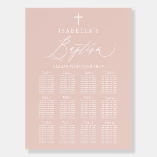 Pink Cross Girl Baptism Seating Chart Foam Board | Zazzle