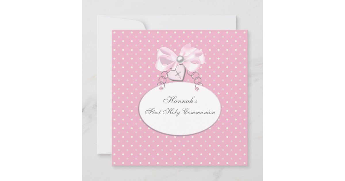 Pink Cross Girls First Communion Invitation | Zazzle