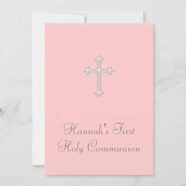 Pink Cross Girls Pink First Communion Invitation | Zazzle