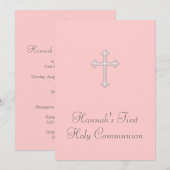 Pink Cross Girls Pink First Communion Invitation | Zazzle