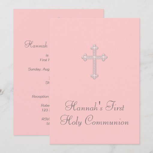 Pink Cross Girls Pink First Communion Invitation | Zazzle