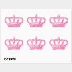 Pink Crown Classic Round Sticker | Zazzle