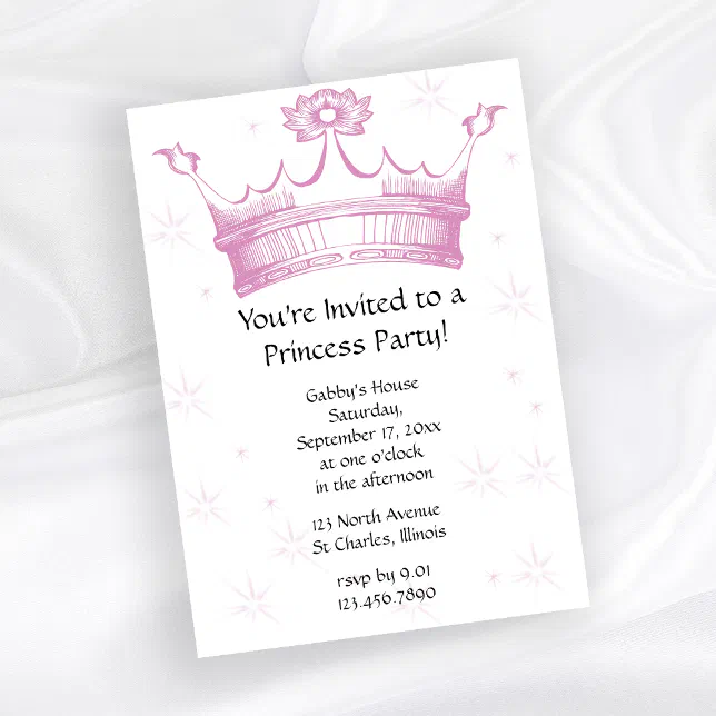 Pink Crown Princess Party Invitation | Zazzle
