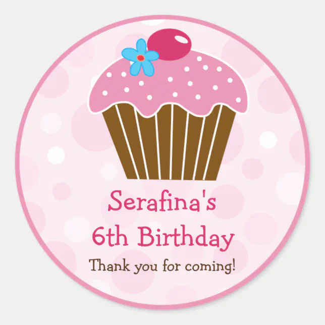 Pink Cupcake Birthday Gift Sticker | Zazzle