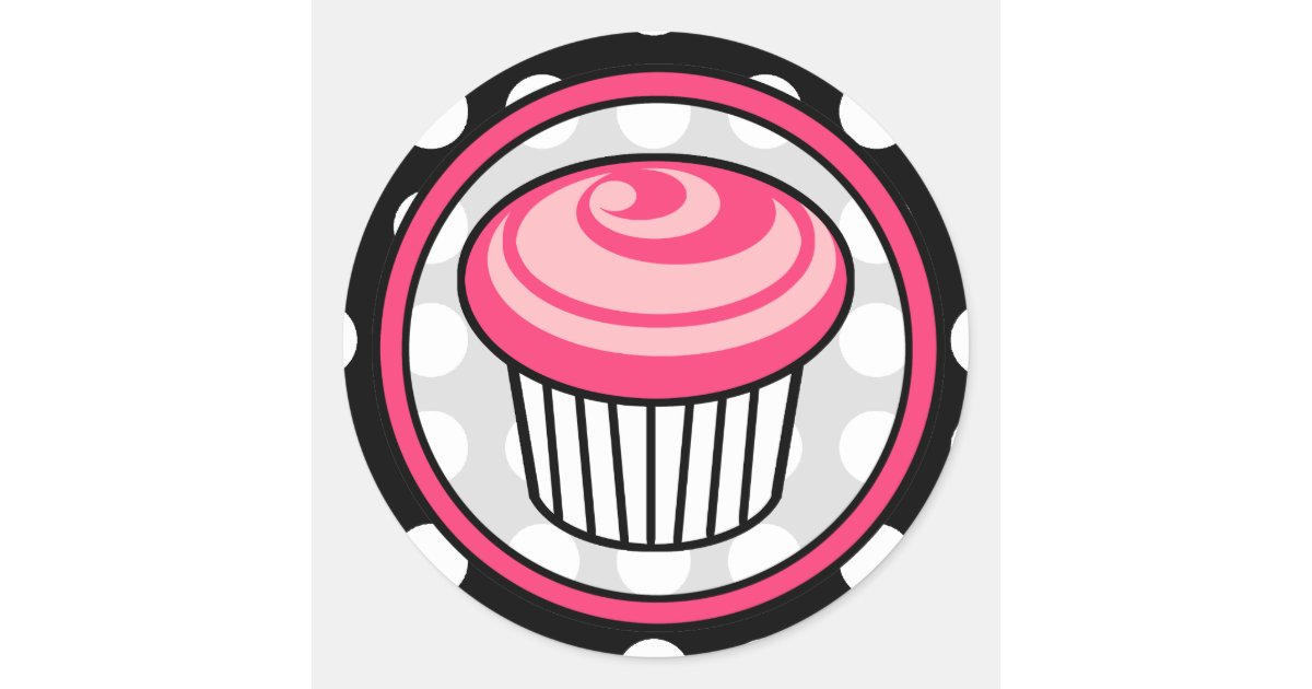 Pink Cupcake Birthday Sticker - White Polka Dot | Zazzle