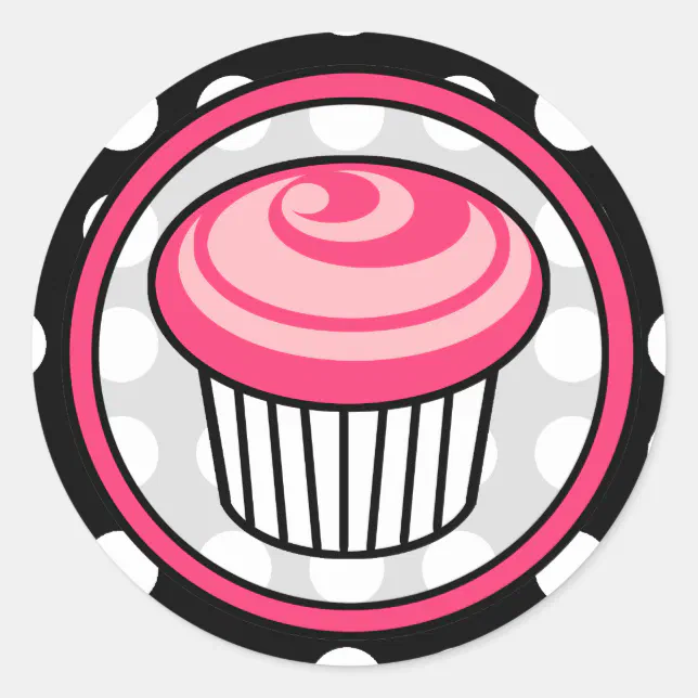 Pink Cupcake Birthday Sticker - White Polka Dot | Zazzle