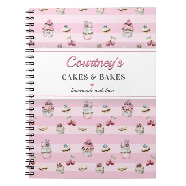 Pink Cupcake Cake Dessert Recipe Kitchen Culinary Notebook | Zazzle