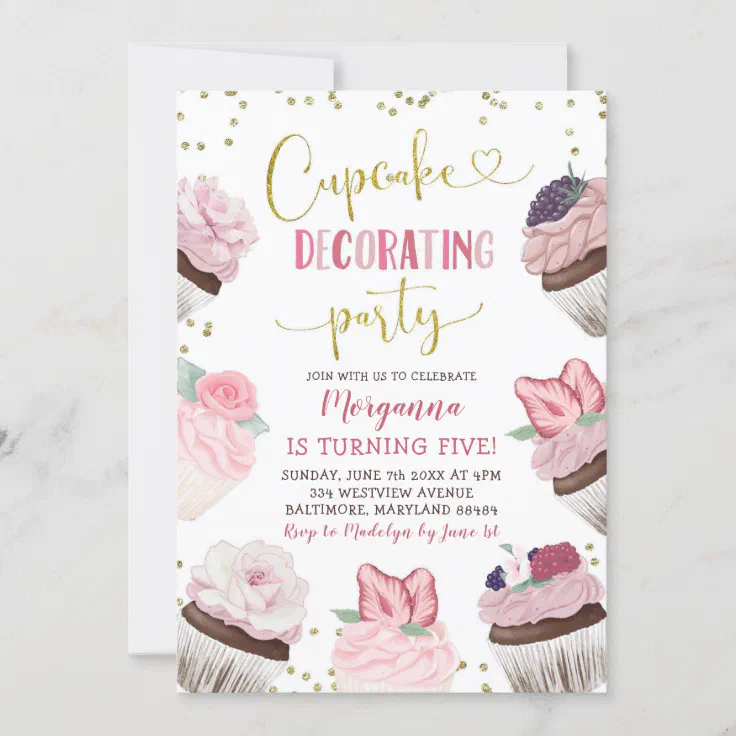 Pink Cupcake Decorating Party Birthday Invitation | Zazzle