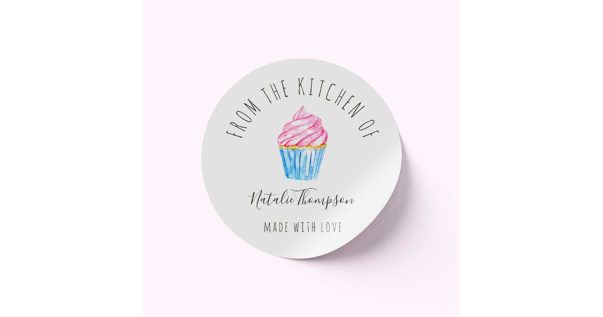 Pink Cupcake From the Kitchen of Baking Homemade Classic Round Sticker ...