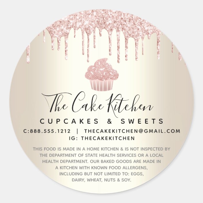 Pink Cupcake Glitter Drips Gold Bakery Chef Legal Classic Round Sticker ...