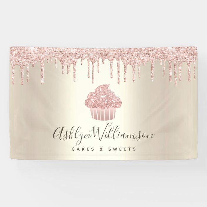Pink Cupcake Glitter Drips Pastry Chef Bakery Gold Banner | Zazzle.com