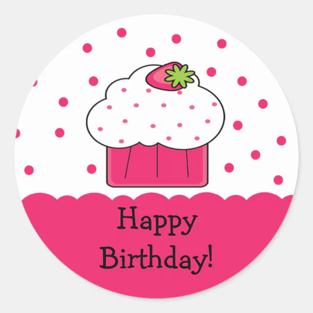 Pink Cupcake Happy Birthday Sticker | Zazzle