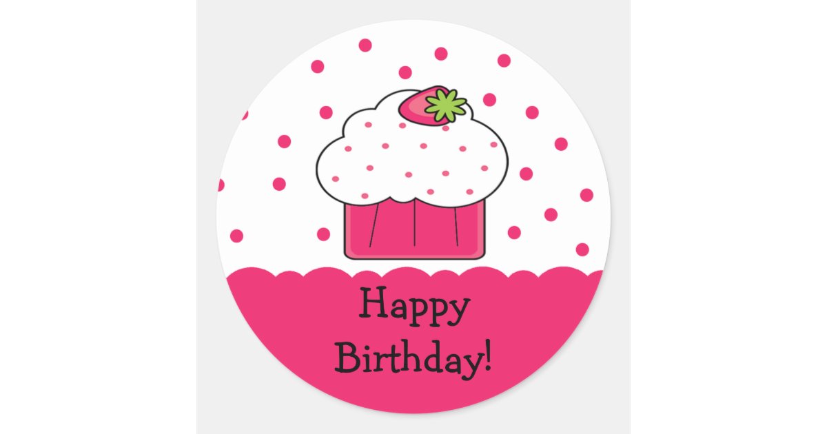 Pink Cupcake Happy Birthday Sticker | Zazzle