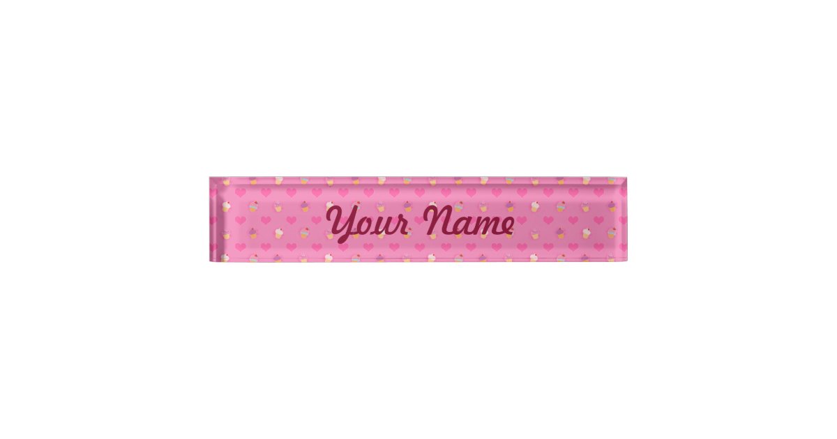 Pink Cupcake Pattern Nameplate | Zazzle