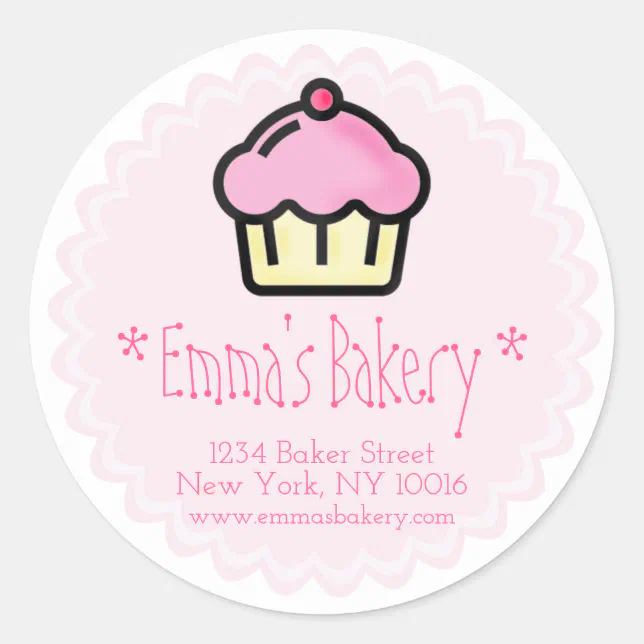 Pink Cupcake - Personalized Bakery Stickers | Zazzle