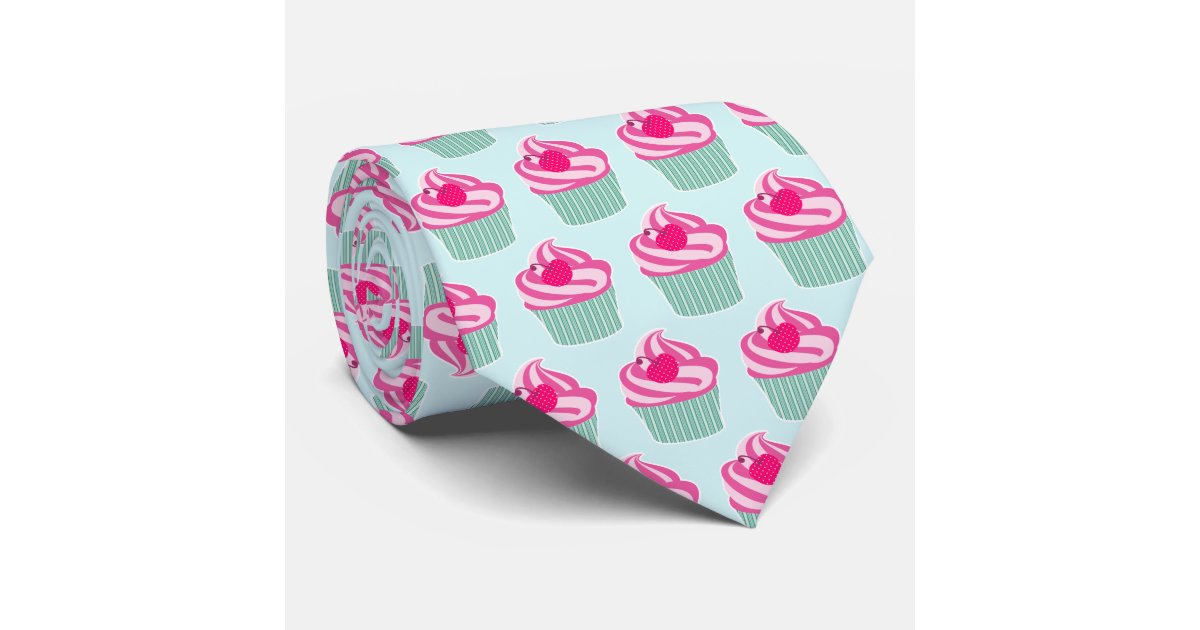Pink Cupcake WIth Polka Dot Cherry Neck Tie | Zazzle