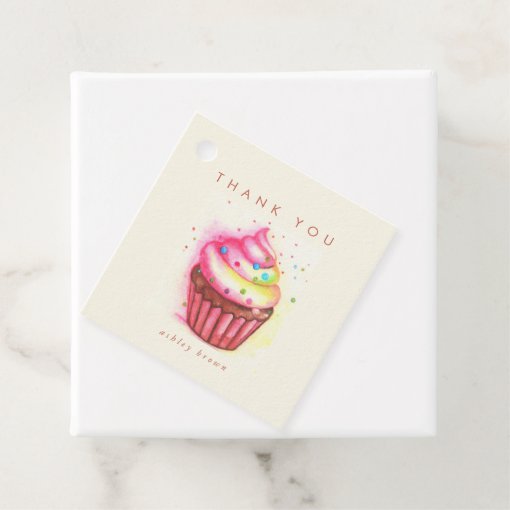 Pink Cupcake with Sprinkles Birthday Thank You Favor Tags | Zazzle
