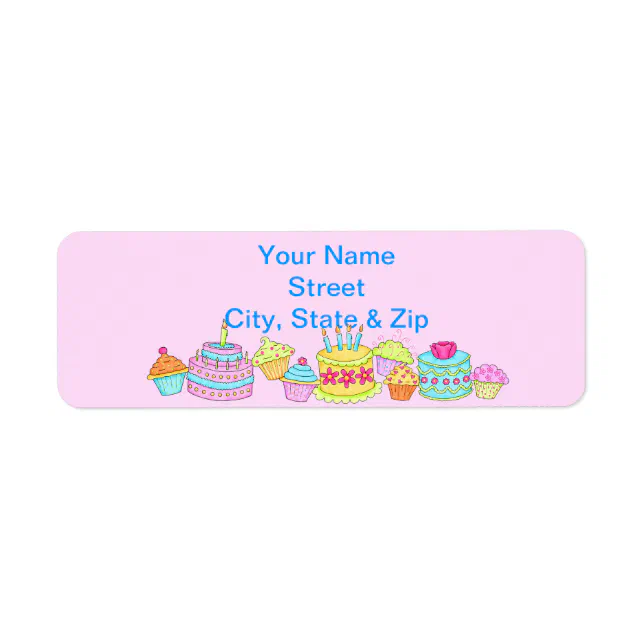 Pink Cupcakes and Cake Happy Birthday Label | Zazzle