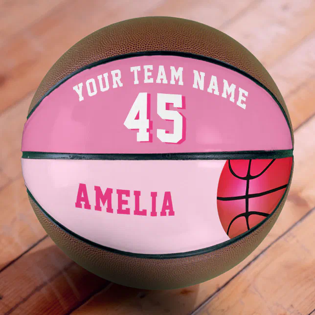 Pink Custom Basketball with Team Name Number | Zazzle