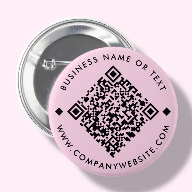 Pink | Custom Business QR Code Button | Zazzle