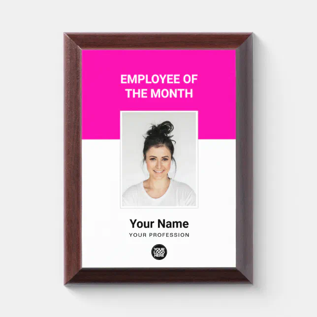 Pink Custom Employee of the Month Logo and Photo Award Plaque | Zazzle