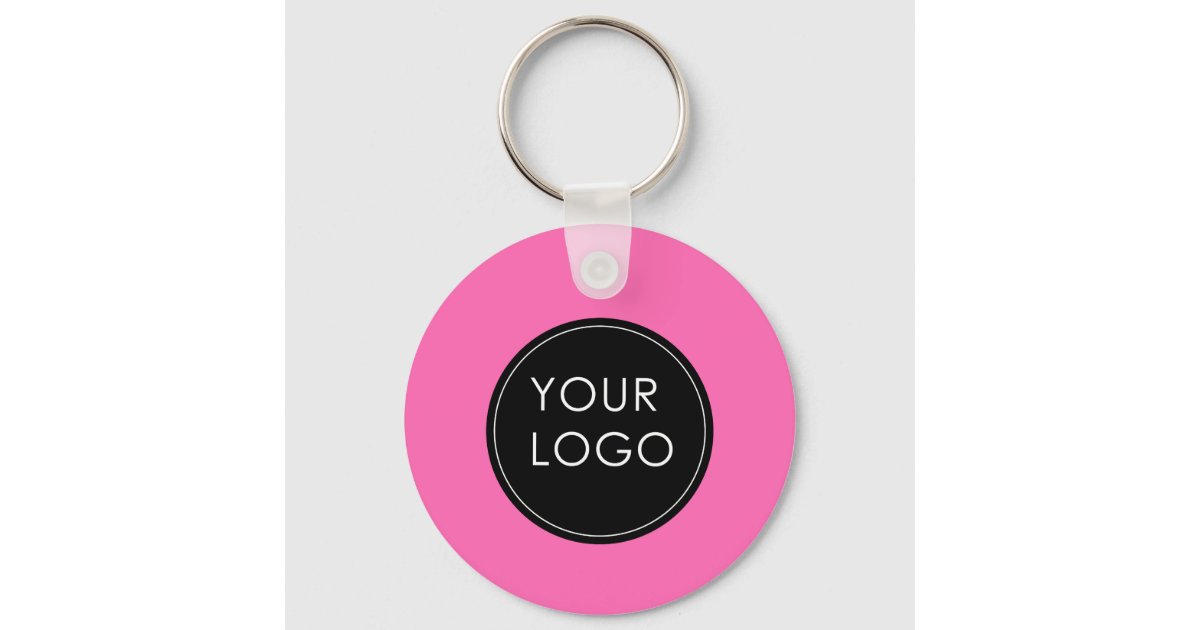 Pink Custom Logo Business Company Keychain | Zazzle