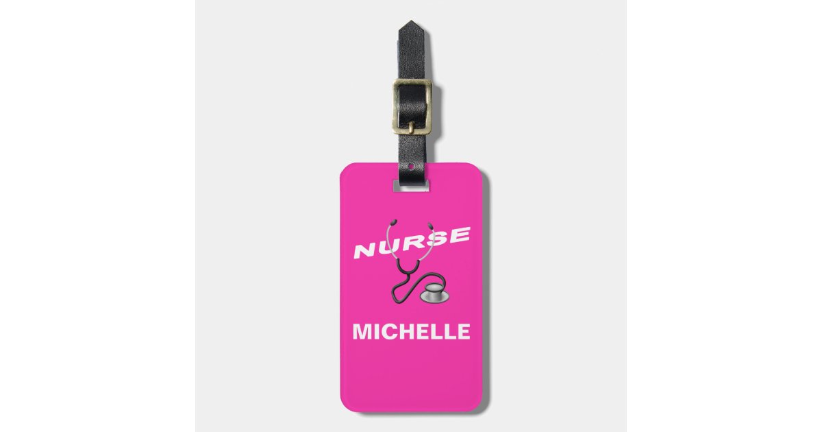 PINK Custom Nurse Name Luggage Tag | Zazzle