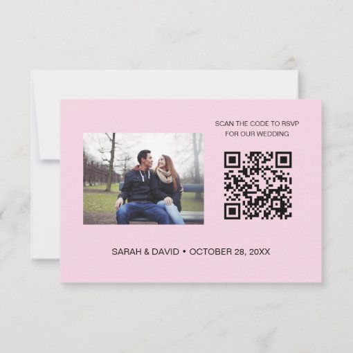 Pink Custom Photo QR code Wedding website RSVP Card | Zazzle