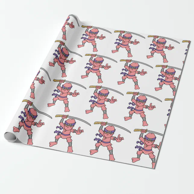 Pink Customizable Ninja Pattern Wrapping Paper | Zazzle