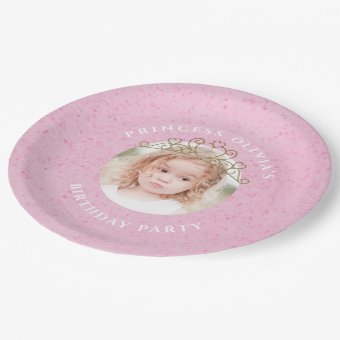 Pink Cute Birthday Photo Princess Tiara Simple Paper Plates | Zazzle