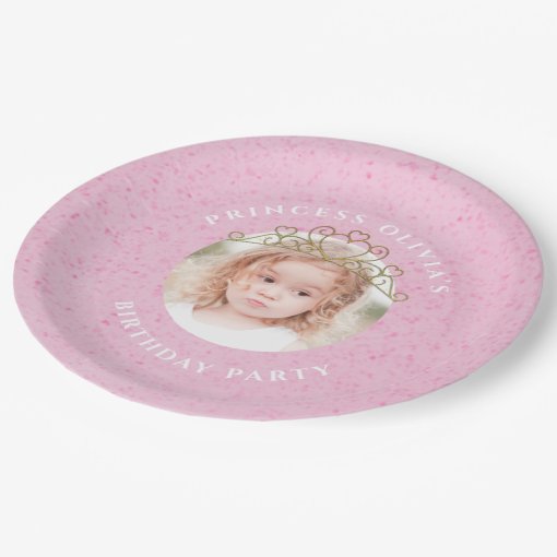 Pink Cute Birthday Photo Princess Tiara Simple Paper Plates | Zazzle