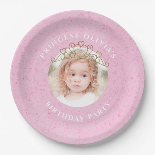 Pink Cute Birthday Photo Princess Tiara Simple Paper Plates | Zazzle