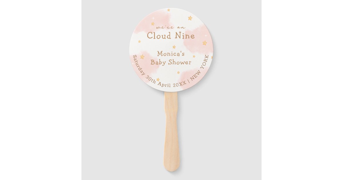 Pink Cute Cloud Nine Girl Baby Shower Hand Fan | Zazzle