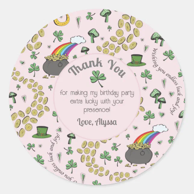 Pink, Cute & Curvy St. Patrick's Day Thank You Classic Round Sticker ...