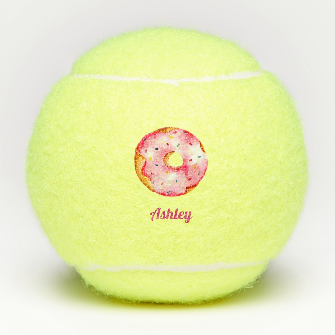 Pink Cute Donut Rainbow Sprinkles Custom Name Tennis Balls | Zazzle