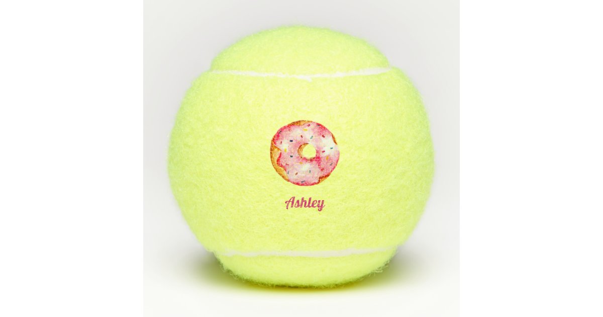 Pink Cute Donut Rainbow Sprinkles Custom Name Tennis Balls | Zazzle
