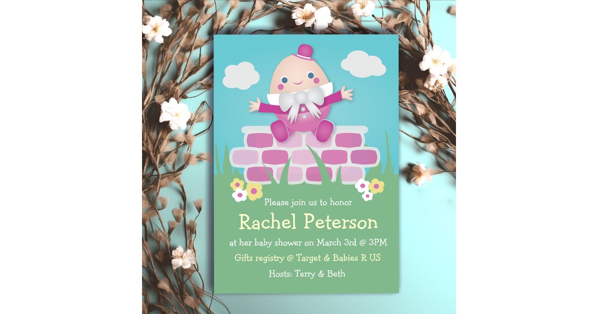 Pink Cute Humpty Dumpty Baby Shower Invitation | Zazzle