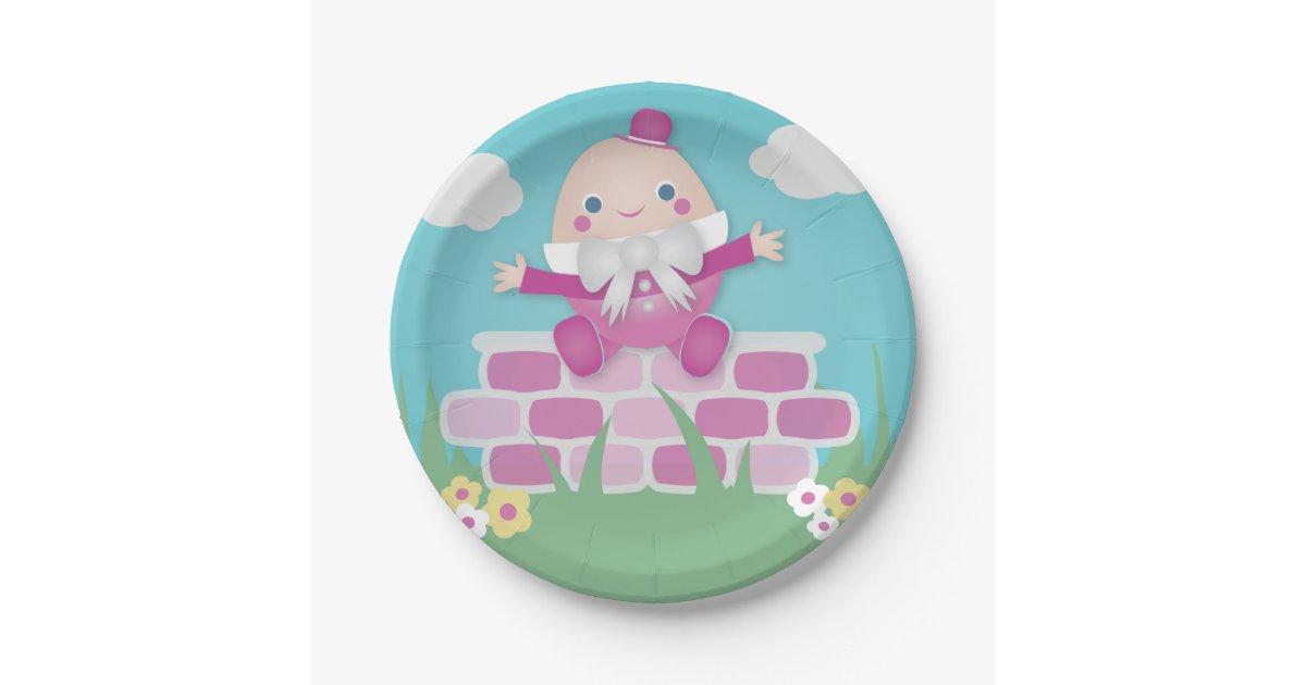 Pink Cute Humpty Dumpty Baby Shower Paper Plates | Zazzle