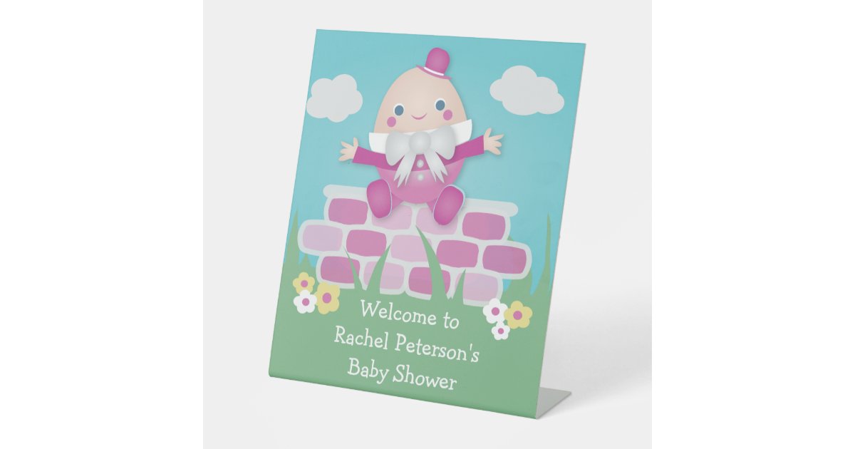 Pink Cute Humpty Dumpty Baby Shower Pedestal Sign | Zazzle