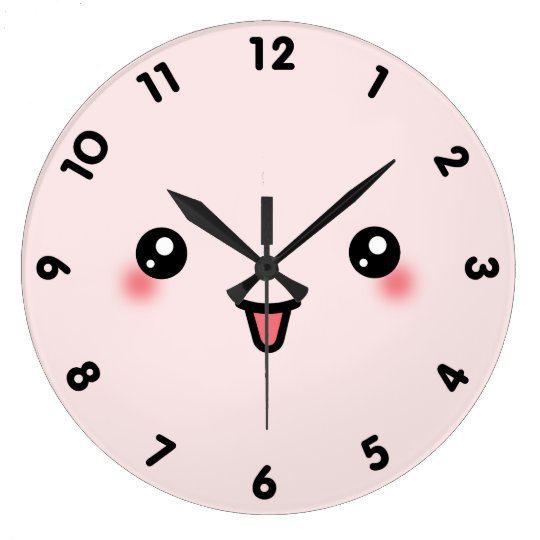 Pink Cute Kawaii Face Large Clock | Zazzle
