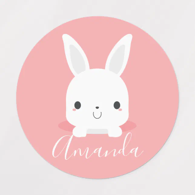 Pink Cute Little Bunny Rabbit with Custom Name Labels | Zazzle