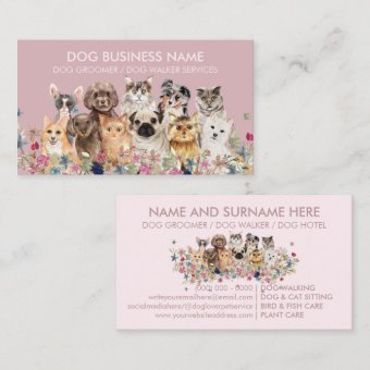 Pink Cute Pets Dogs Cats Breeds Business Card | Zazzle