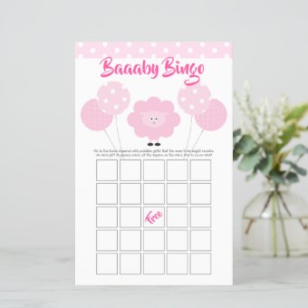 Pink Cute Sweet Lamb, Baby Shower Bingo Game Card | Zazzle