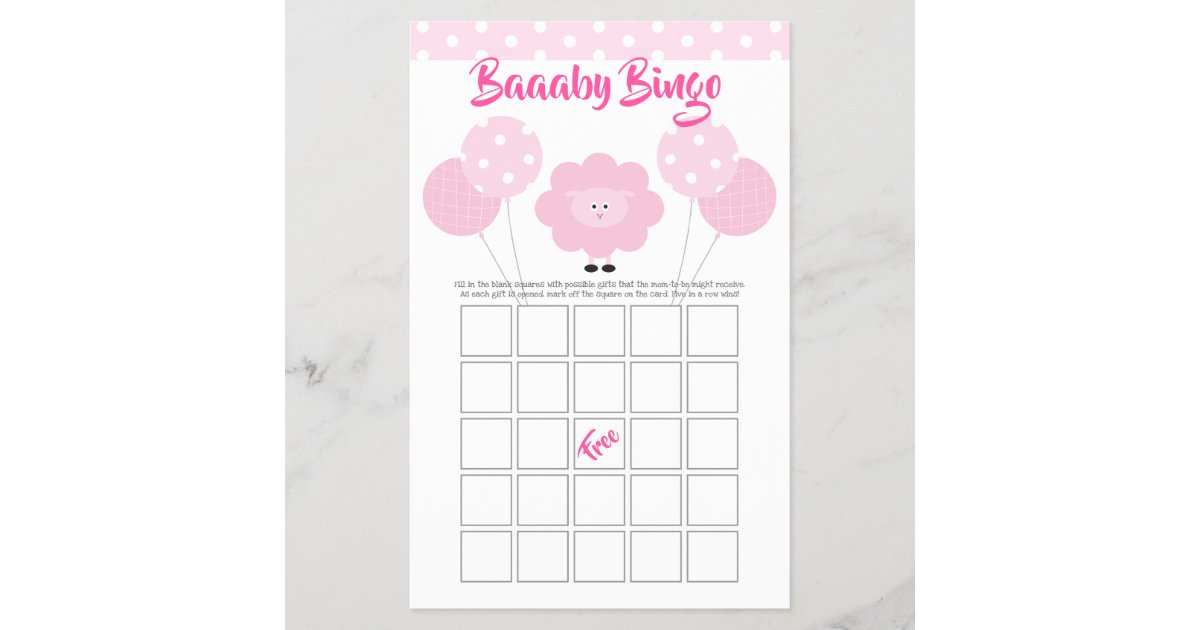 Pink Cute Sweet Lamb, Baby Shower Bingo Game Card | Zazzle