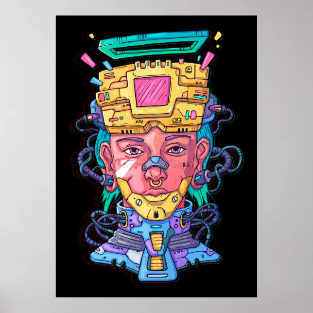 Pink Cyborg Face Poster | Zazzle