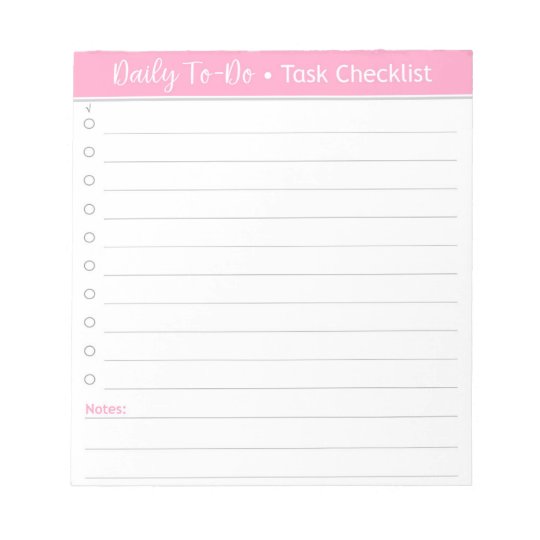 Pink Daily Task Checklist - To-Do List Notepad | Zazzle.com
