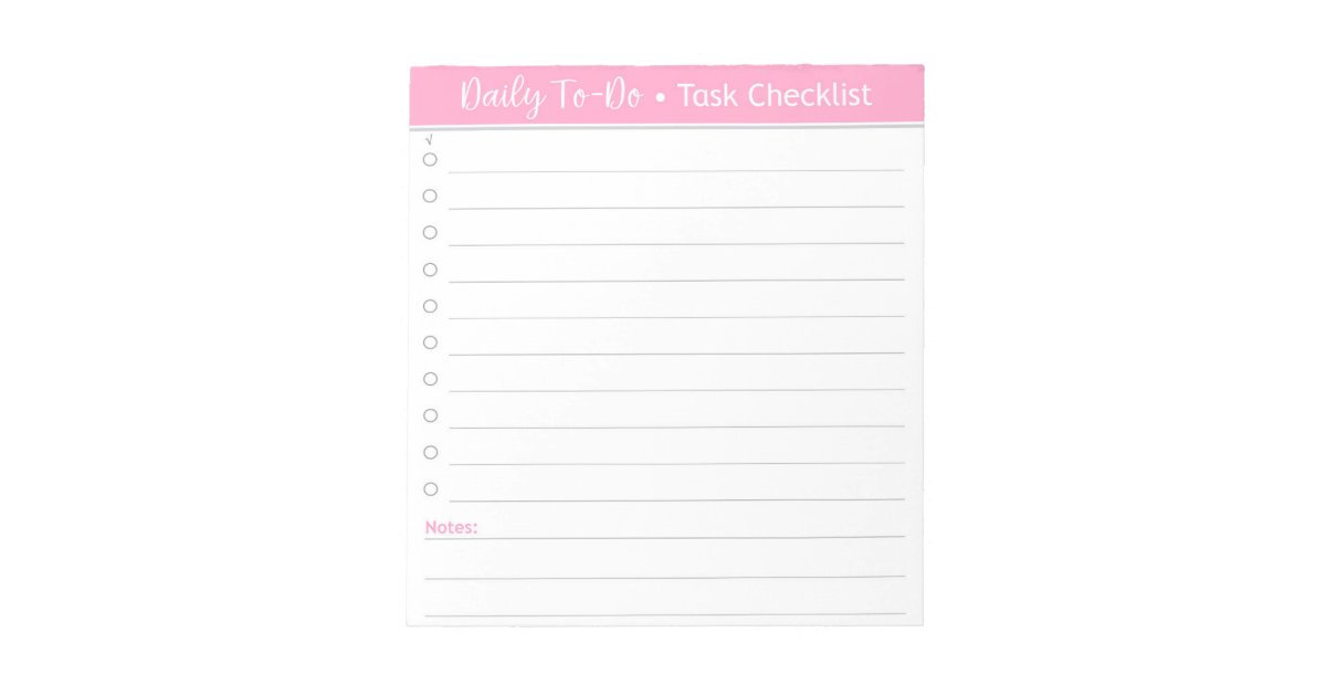 Pink Daily Task Checklist - To-Do List Notepad | Zazzle