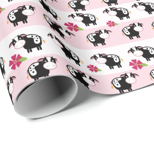 Pink Dairy Cow Farm Theme Wrapping Paper | Zazzle