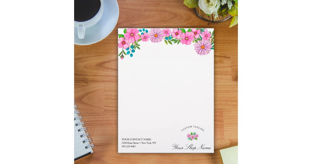 Pink daisies, Business name & logo Letterhead | Zazzle